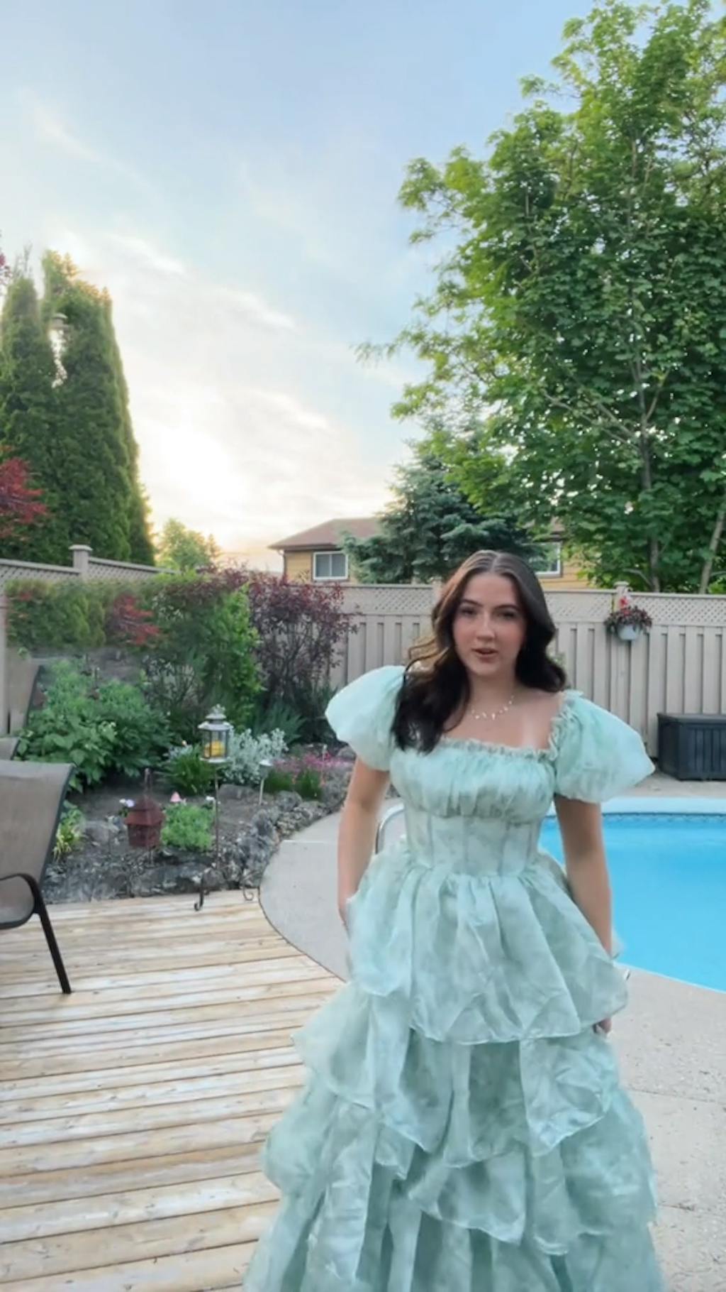 Zapakasa Women Light Blue Tiered Prom Dress with Corset Tulle Printed ...