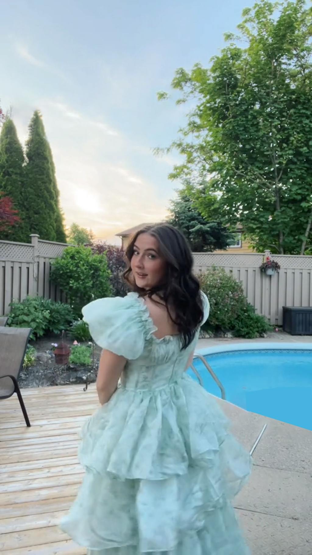 Zapakasa Women Light Blue Tiered Prom Dress with Corset Tulle Printed ...