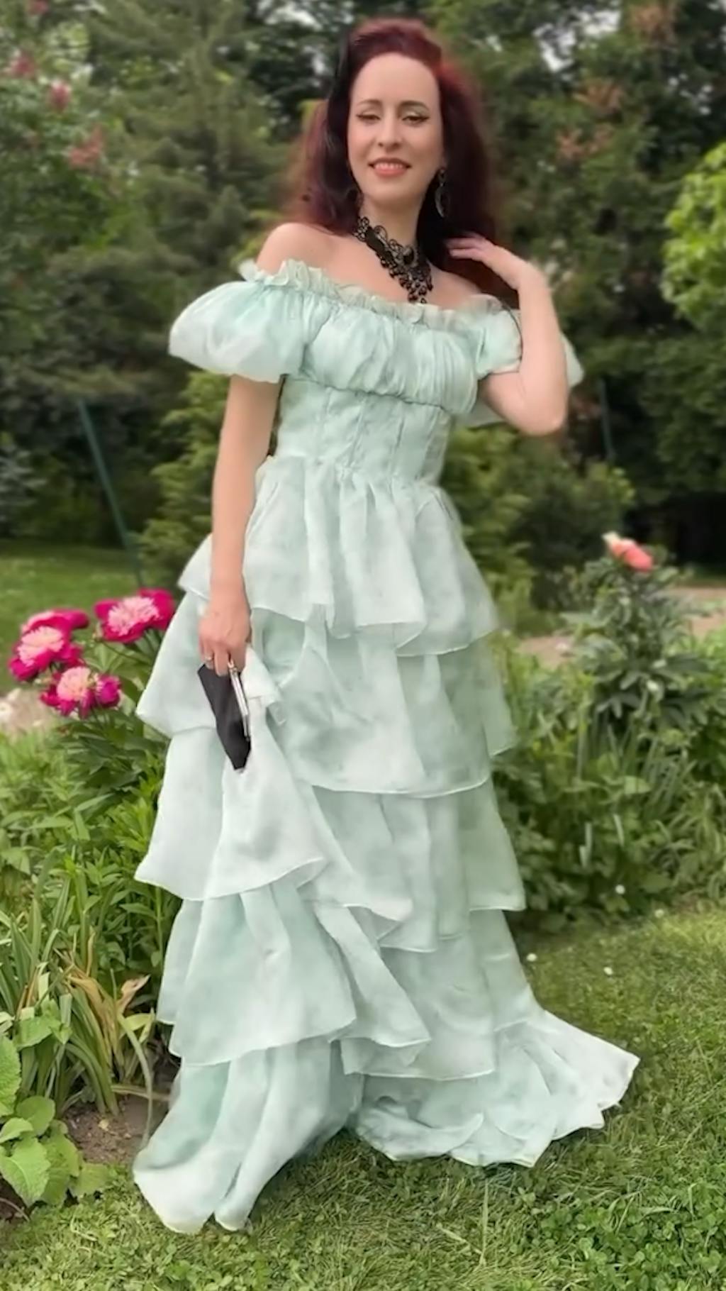 Zapakasa Women Light Blue Tiered Prom Dress with Corset Tulle Printed ...