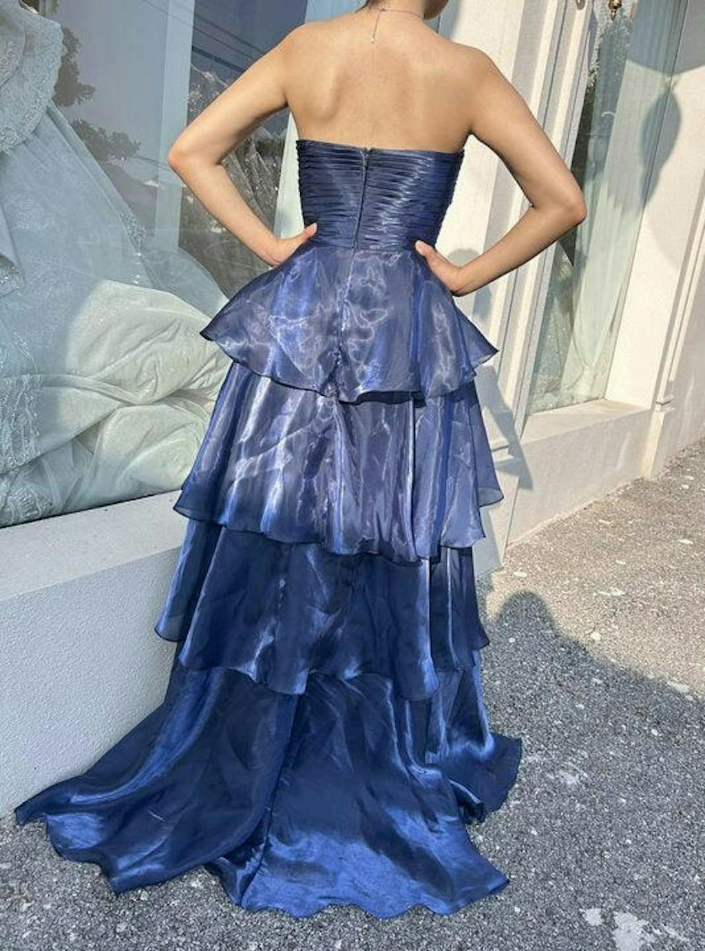 Zapakasa Women Dark Navy Strapless Tiered Bridesmaid Dress Pleated ...