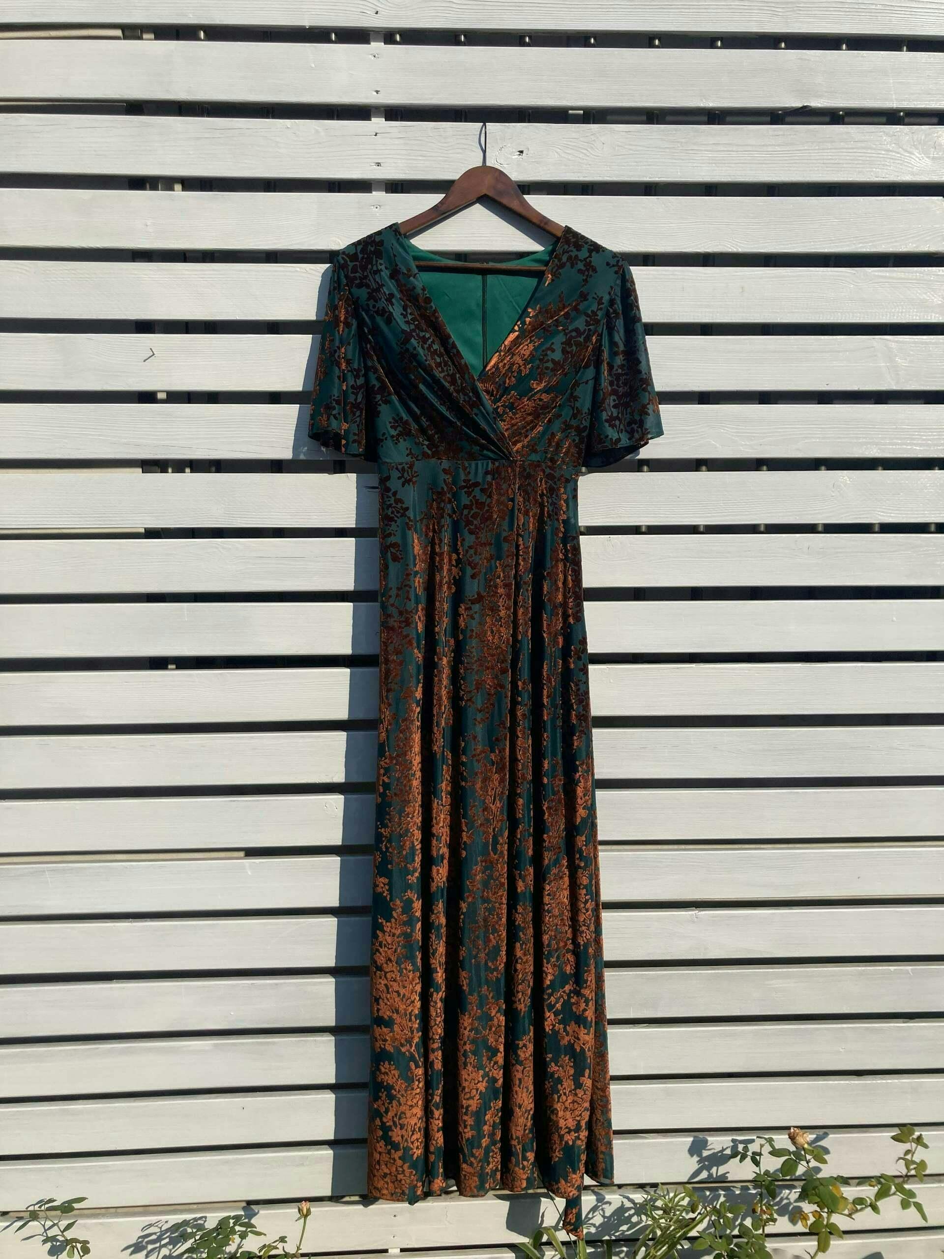 Zapakasa Women Wedding Party Dress A-Line V Neck Dark Green Burnout ...