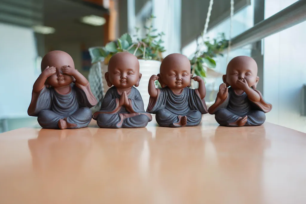 Handcrafted Ceramic “Four-Nos” Monk Statues – Symbol of Inner Calm ...