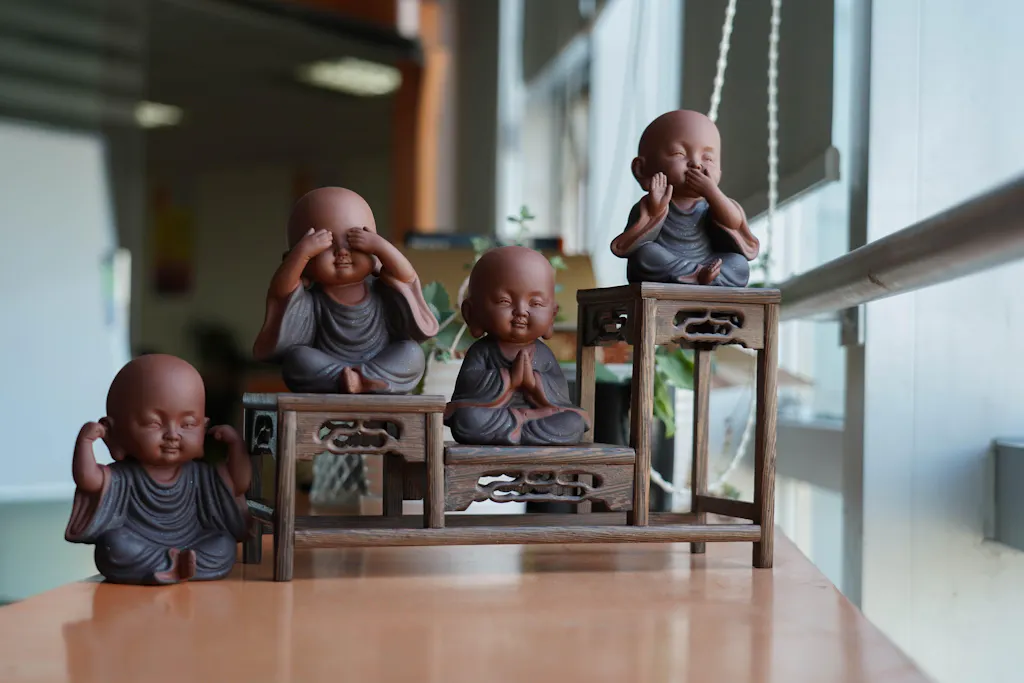 Handcrafted Ceramic “Four-Nos” Monk Statues – Symbol of Inner Calm ...