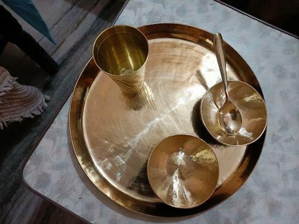 Kansa-Bronze 5-Piece Dinner Set - Plate + Katoris + Tumbler + Spoon